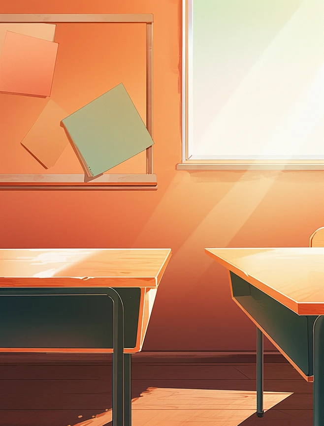 teacher's desk on the wooden table in the corner of the classroom Vector, in the style of light ...