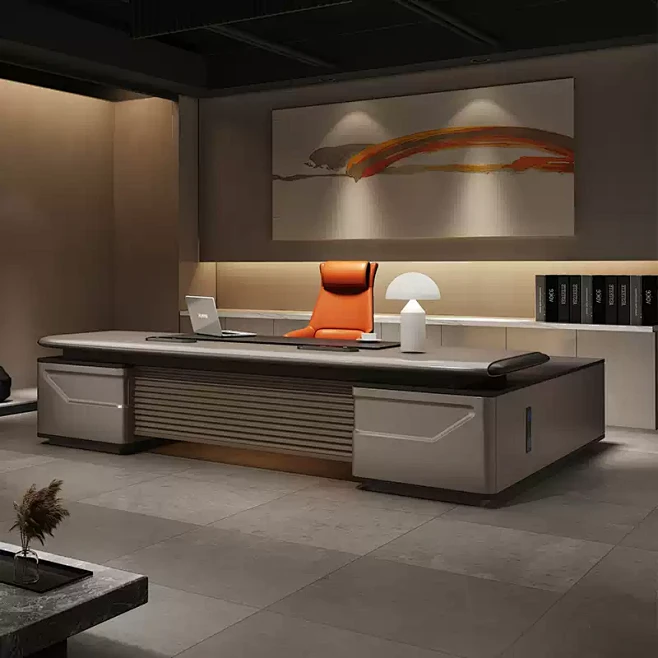 老板办公桌轻奢高级感家具烤漆大班台简约现代总裁桌椅组合老板桌-tmall.com天猫-花瓣网