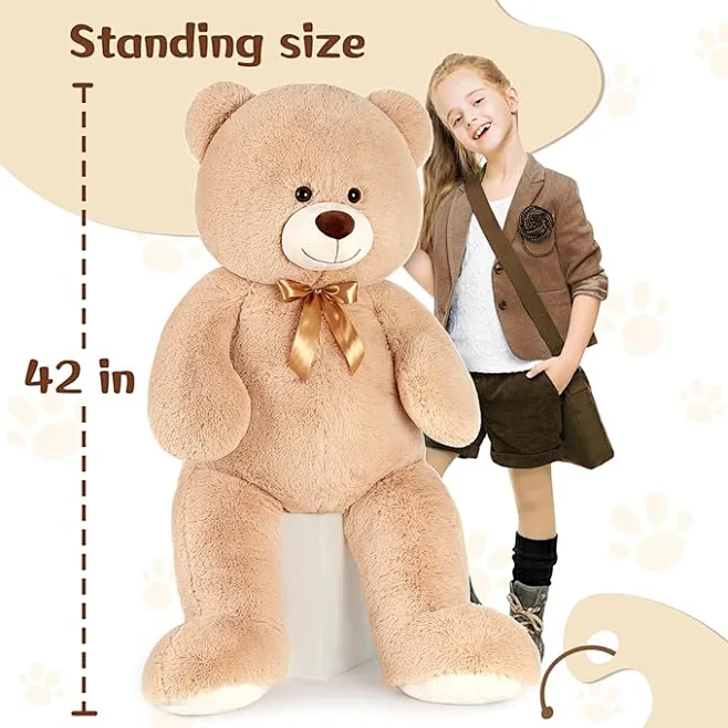 Amazon.com: MorisMos 4ft Large Teddy Bear Stuffed Animals Christmas Teddy Bear Light Brown Bear ...