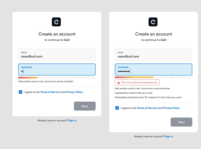 password strength create account sign up tips helper warning meter ...