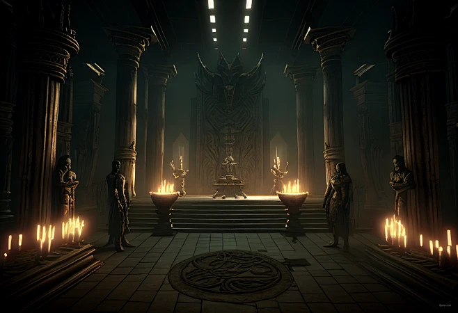 AI绘画_Prompts_Synkaster_Large_temple_interior_with_six_pedastals_with ...