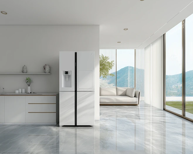 lilang2409_White_refrigerator_modern_style_marble_floor_large_g ...