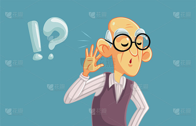 老年人有听力问题矢量插图