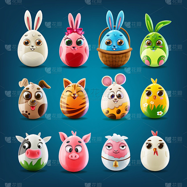 set of animals easter eggs