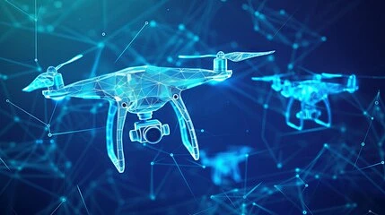 Futuristic Drone Technology Abstract. Digital wireframe of drones ...