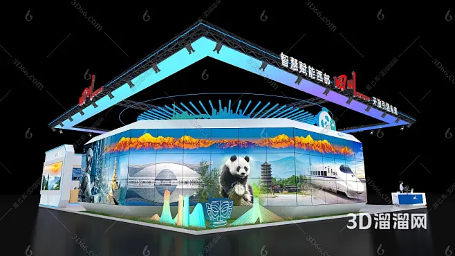 创意 科技风 方形 开放式 truss架 太空架时尚简约四川熊猫飞机AI机器人展柜展台3D模型-花瓣网