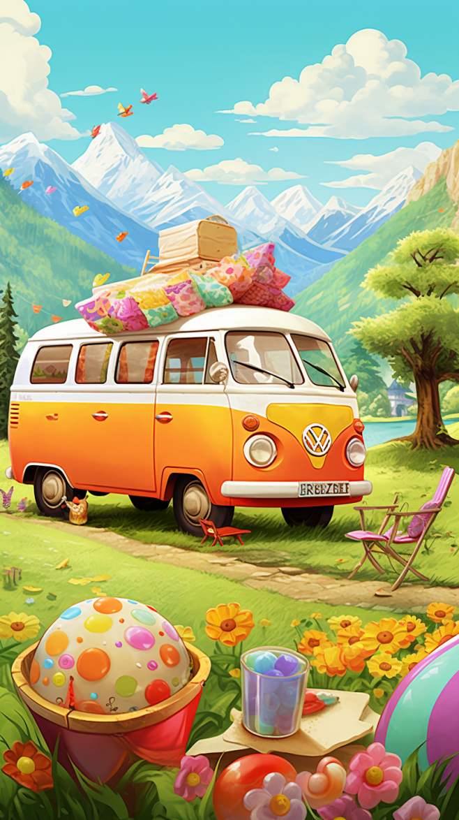 gadal_cartoon_images_of_a_fun_picnic_and_vehicles_in_the_style_9be3106d ...