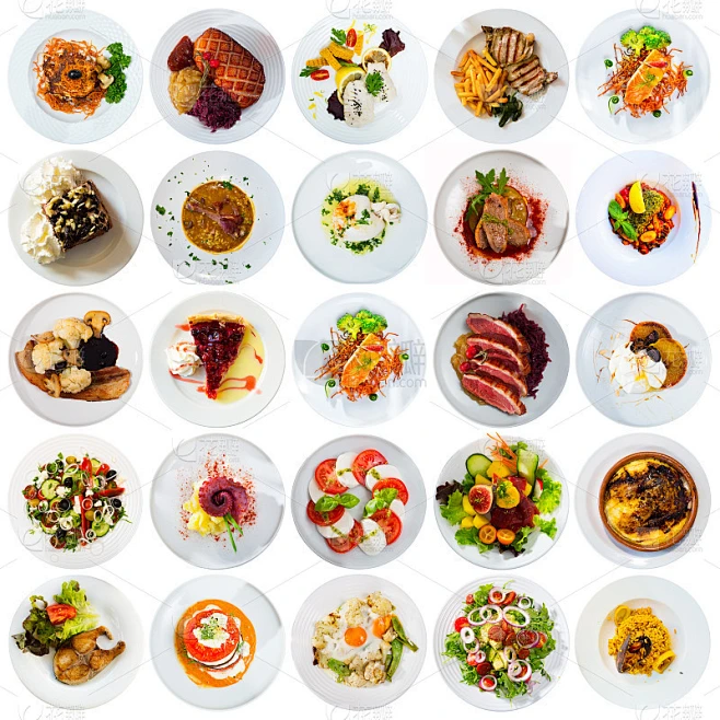 在圆形盘子上收集的盘子素材-花瓣网