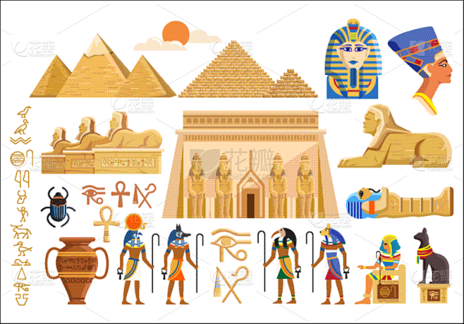 符号,传统,古埃及文明,多样,法老,模板,古董,埃及,石头