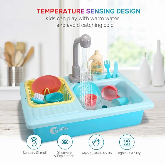 Amazon.com: CUTE STONE Color Changing Kitchen Sink Toys, Children Electric Dishwasher Playing ...
