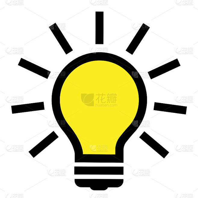 简单的发光灯泡符号或图标