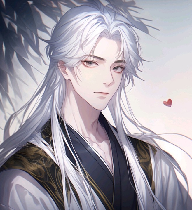 古风二次元美男子，古风头像，白发