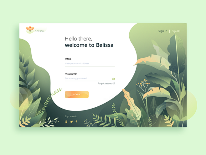Login page green gradient webdesign flower web typography vector illus