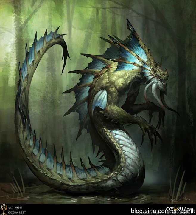 蛇设计怪物，蓝色，_CGwall游戏原画网站-花瓣网