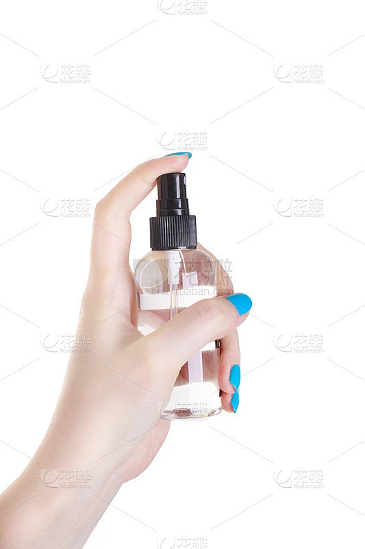 女性手握轻喷瓶孤立上白色素材-花瓣网