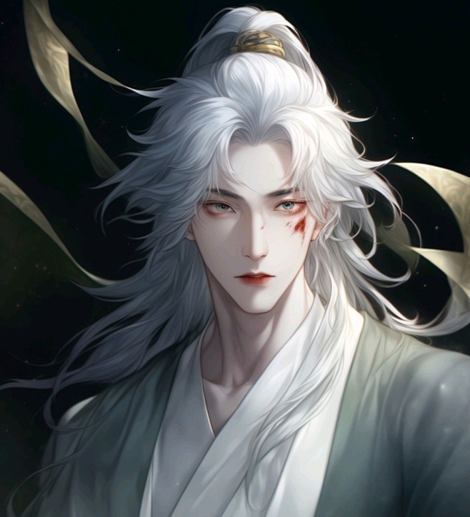古风二次元美男子，古风头像，古风美男，战损，白毛控，白衣控