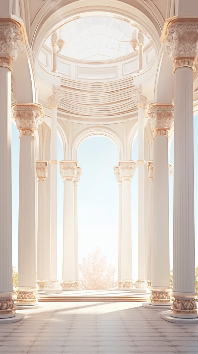 white columns and columns in an elegant lobby design, in the style of ...