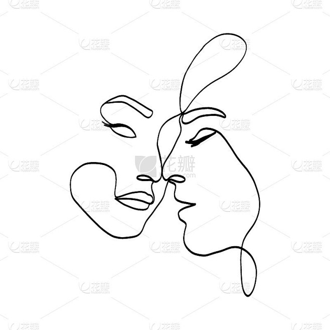 One continues line couple portrait. Abstract woman