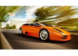 飞速的橙色跑车-花瓣网
