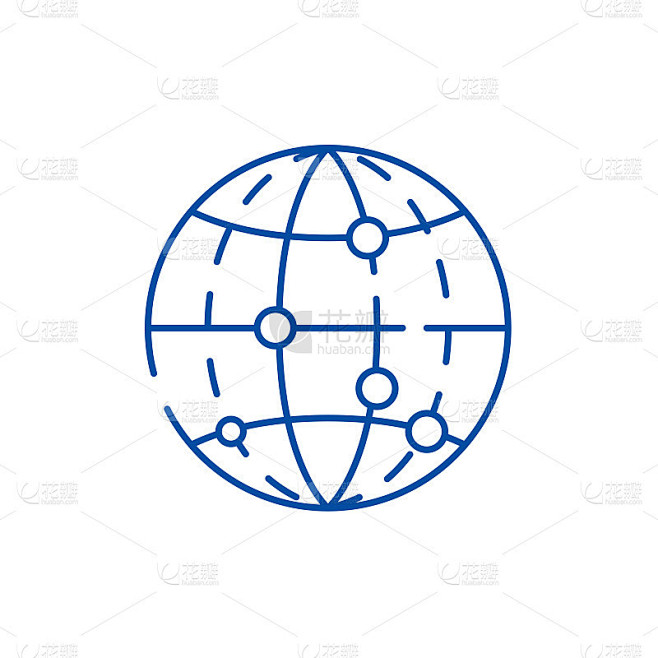 Global data encryption line icon concept. Global d