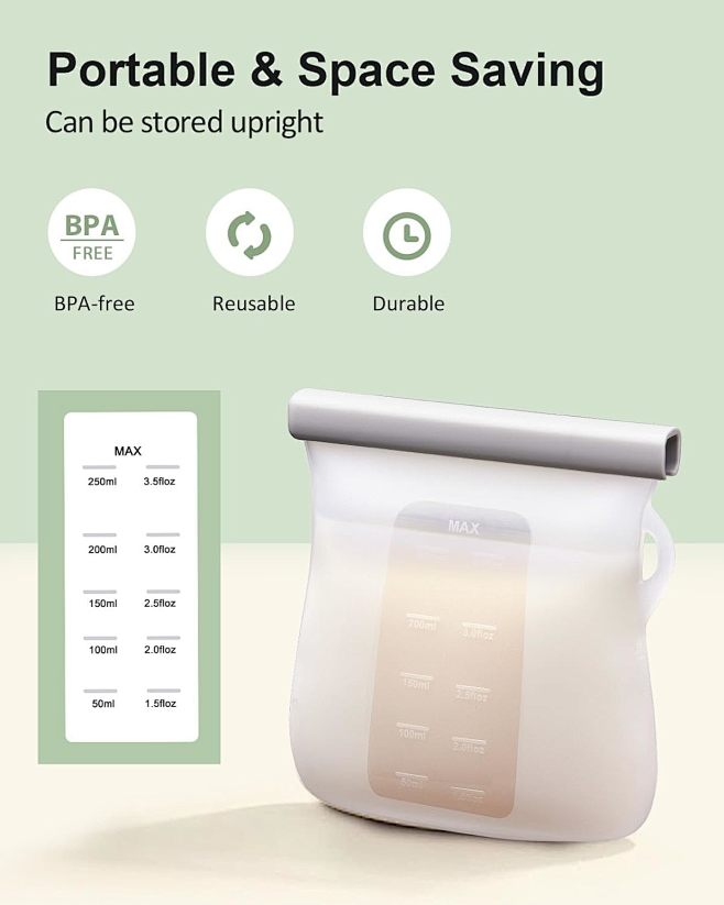 Amazon.com : Lictin 5PCS Silicone Breastmilk Storage Bags, 8.5oz/250ml ...