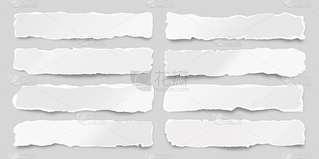 Ripped paper strips. Realistic crumpled paper scra素材-花瓣网