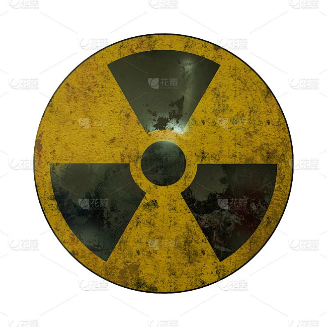 生锈的辐射警告符号，孤立的白色背景，放射性警告图标，废物符号素材-花瓣网