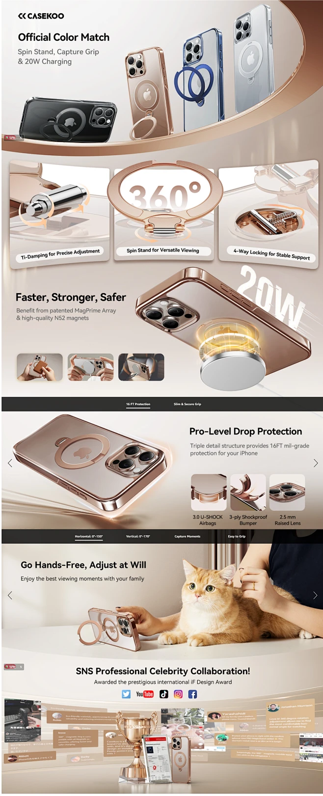 Amazon.com: CASEKOO Desert Titanium for iPhone 16 Pro Max Case with 360° Spin Magnetic Stand ...