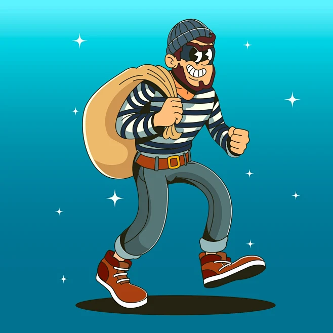 Hand drawn robber cartoon illustration-花瓣网