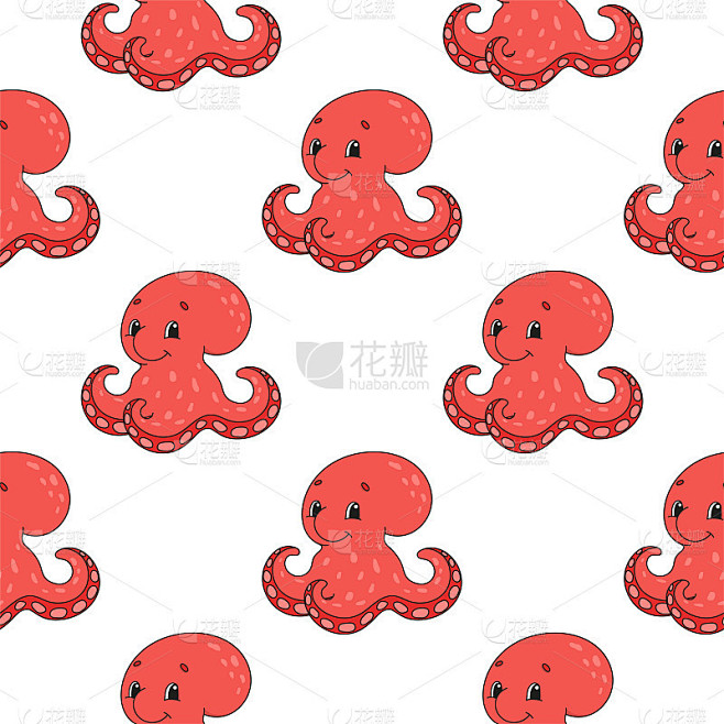 Happy octopus. Colored seamless pattern with cute