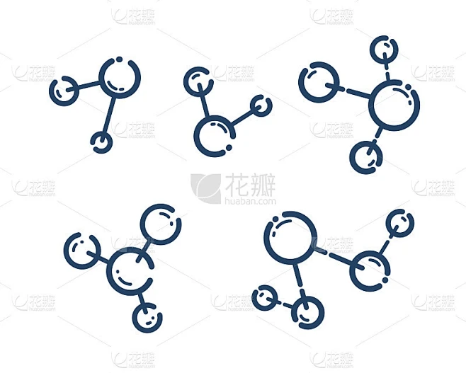 分子矢量线性图标集，科学化学和物理线艺术符号集合。素材-花瓣网