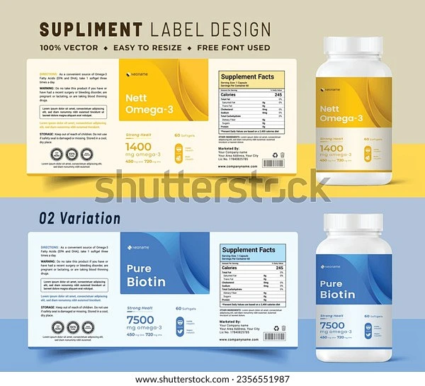 Multi vitamin label sticker design and natural calcium food supplement ...