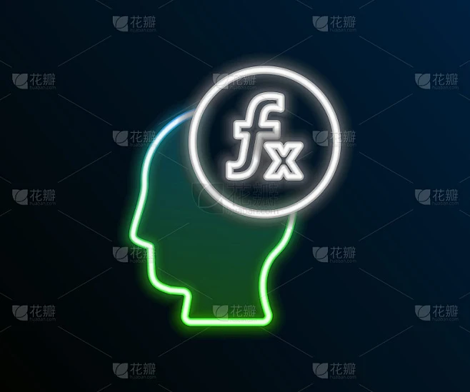 发光霓虹线函数数学符号图标孤立在黑色背景。色彩斑斓的轮廓的概念。向量素材-花瓣网