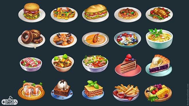 2D-Food-Game-Icons-Sandwich-Burger-Cupcake-Cake