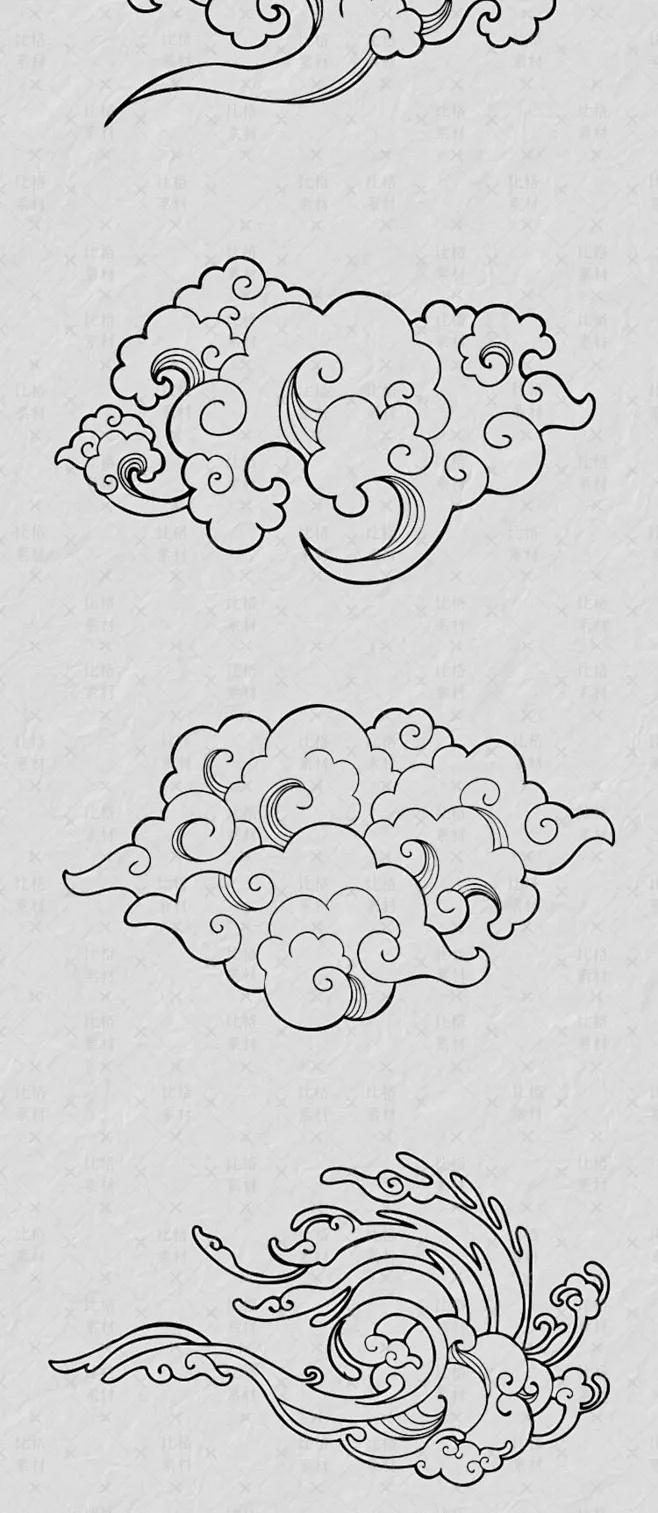 B381中国风传统古典云纹祥云浪花图案古风纹样免扣PNG矢量AI素材-淘宝网-花瓣网