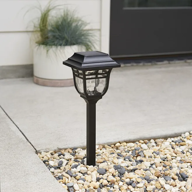 Burton Solar Path Lights, Set of 4, Black Metal and Glass, Wireless ...