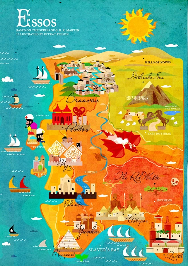 Essos map by Kitkat Pecson. #got #gameofthrones #fanart-花瓣网