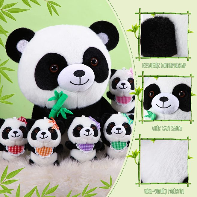 Amazon.com: Panda Stuffed Animal with 5 Baby Pandas Cute Bamboo Panda ...