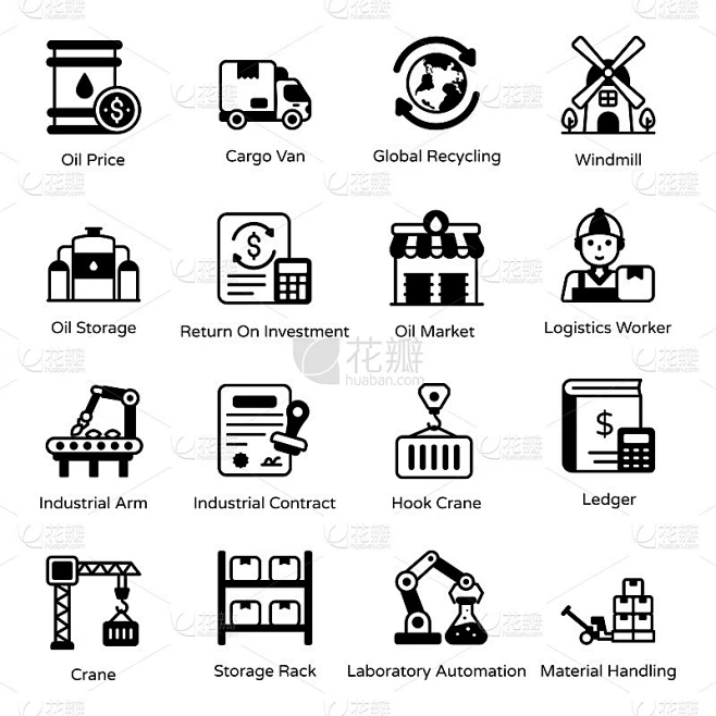 Set of Industrial Production Solid Icons素材-花瓣网