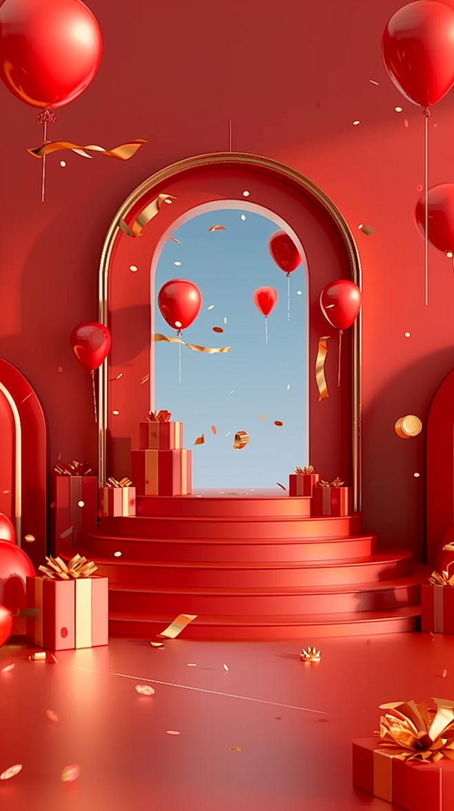 ls7623_Red_podium_with_staircase_and_gifts_on_the_background_of ...