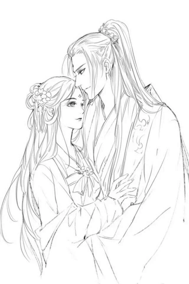 15张超帅古风美男线稿图，古风人物线稿临摹图集-花瓣网