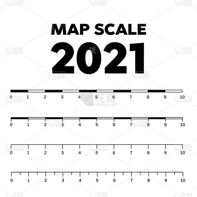 Map scales graphics for measuring distances. Scale