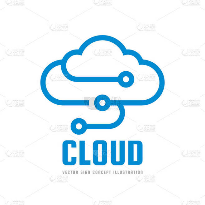 云服务-矢量 logo 模板概念插画。数据存储传输上传下载图标。技术符号。设计元素.