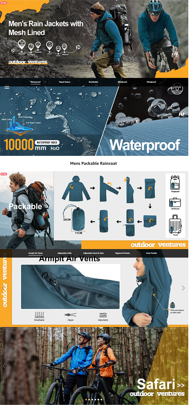 Outdoor Ventures Men's Packable Rain Jacket Waterproof Windbreaker ...