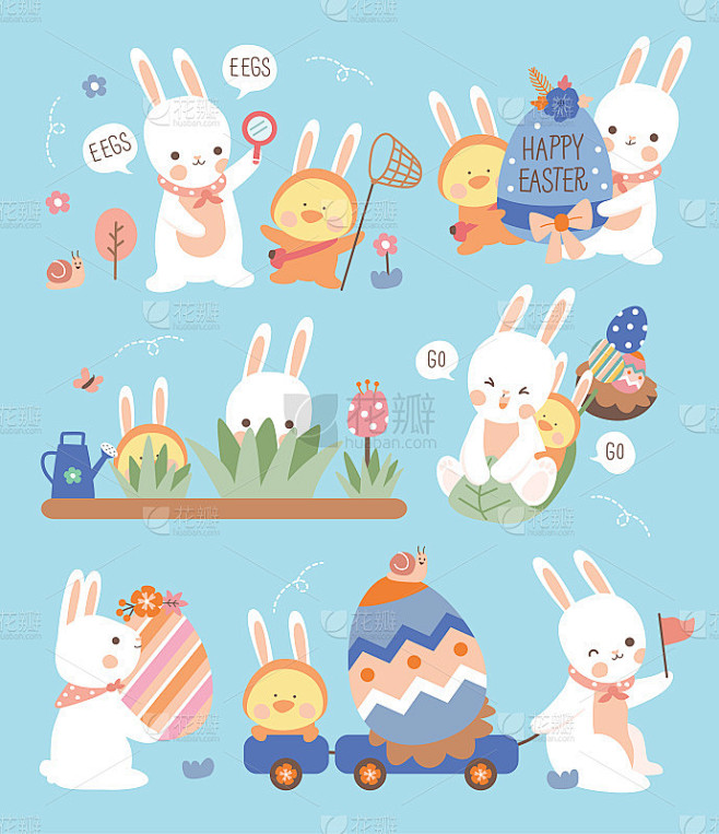 rabbit and friend hunting easter eggs.