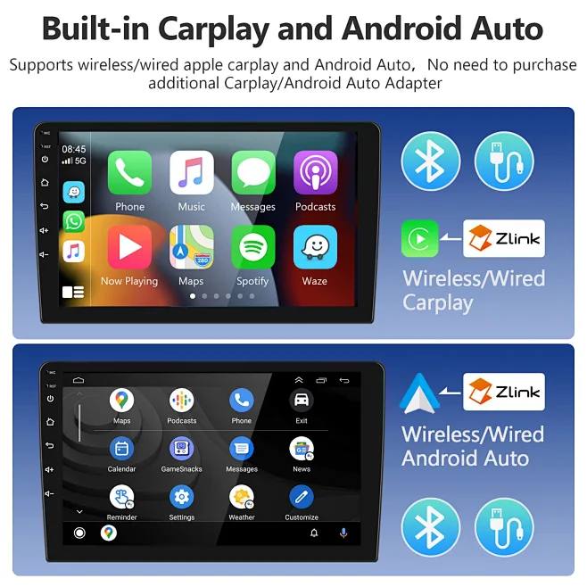 Amazon.com: 2+32G 9 inch Touchscreen Android Double Din Car Stereo with Wireless Apple CarPlay ...