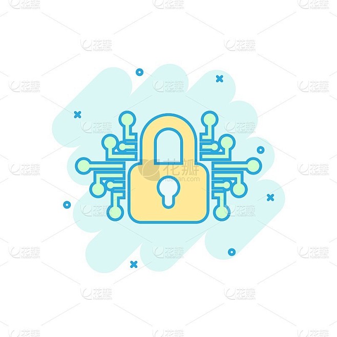Cyber security icon in comic style. Padlock locked