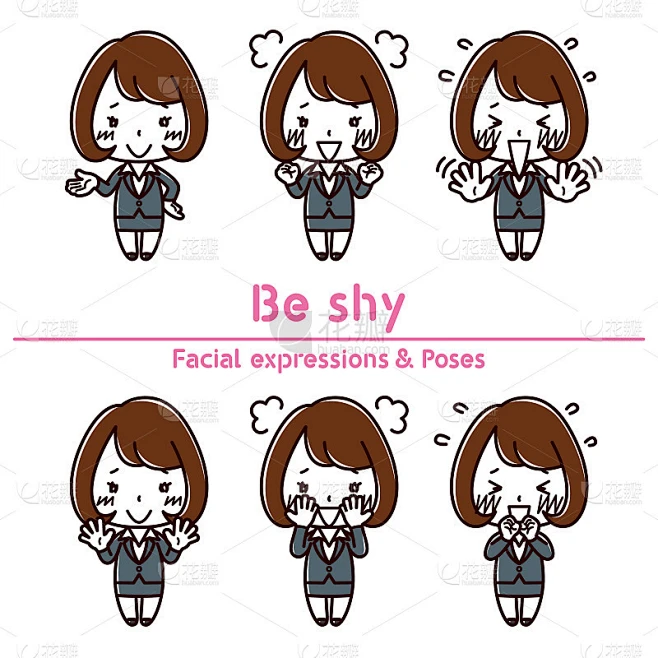 Facial expressions & Poses set / Be shy / Woman in素材-花瓣网