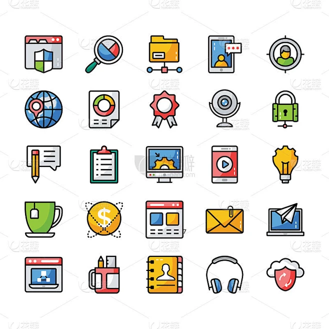 A Pack of Flat Vector Icons素材-花瓣网