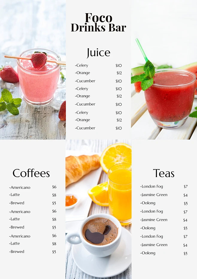 Drinks Bar Coffee Juices and Tea Menu素材-花瓣网